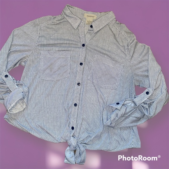 Passport | Tops | Ultra Chic Tie Front Stripped Button Down | Poshmark